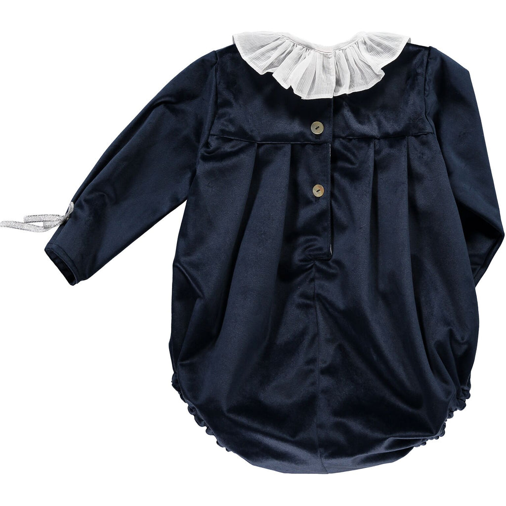 Navy Blue Velvet Romper – Benedita