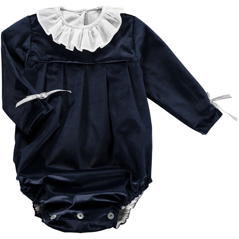 Navy Blue Velvet Romper – Benedita